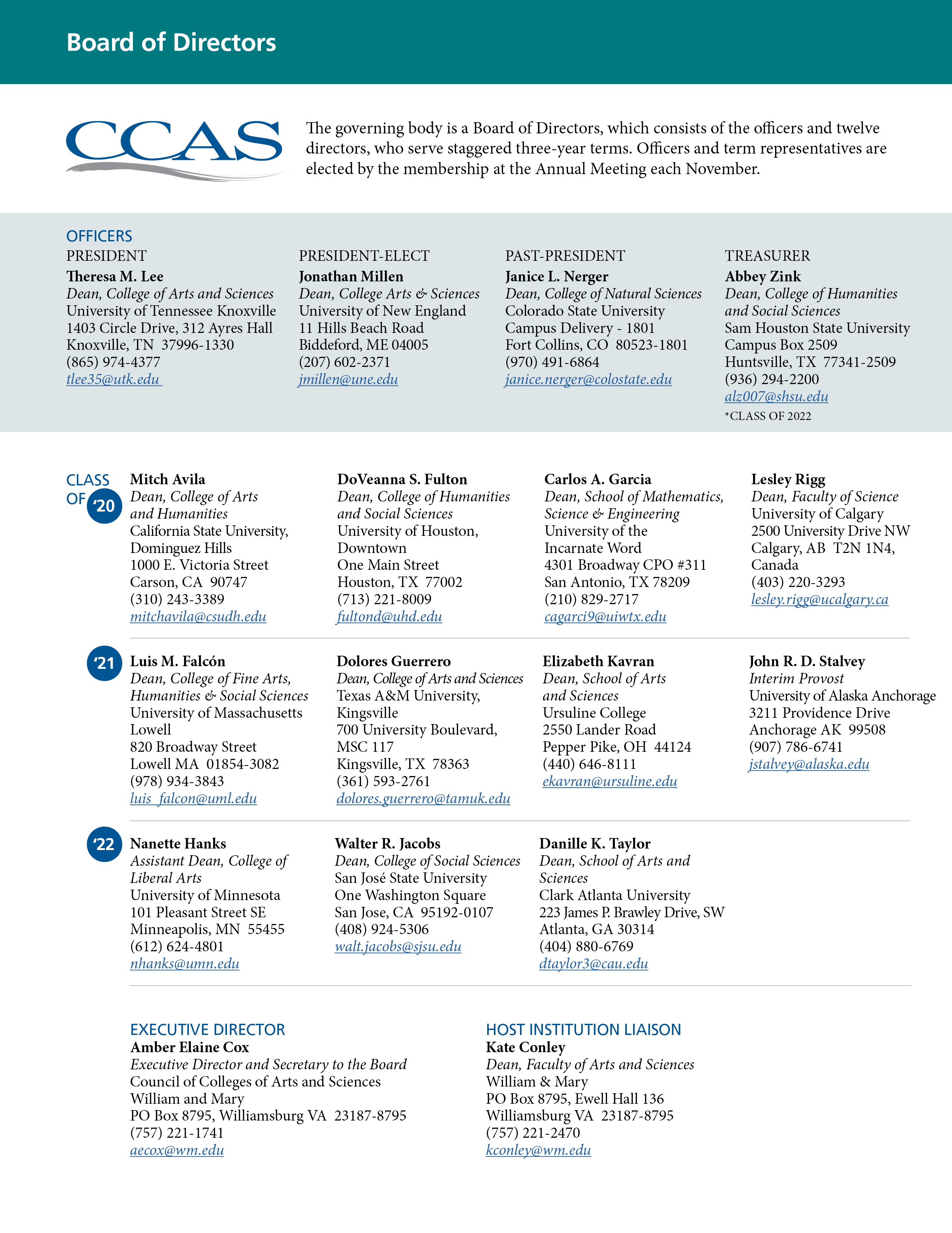 CCAS Board & Officers - Council of Colleges of Arts and Sciences